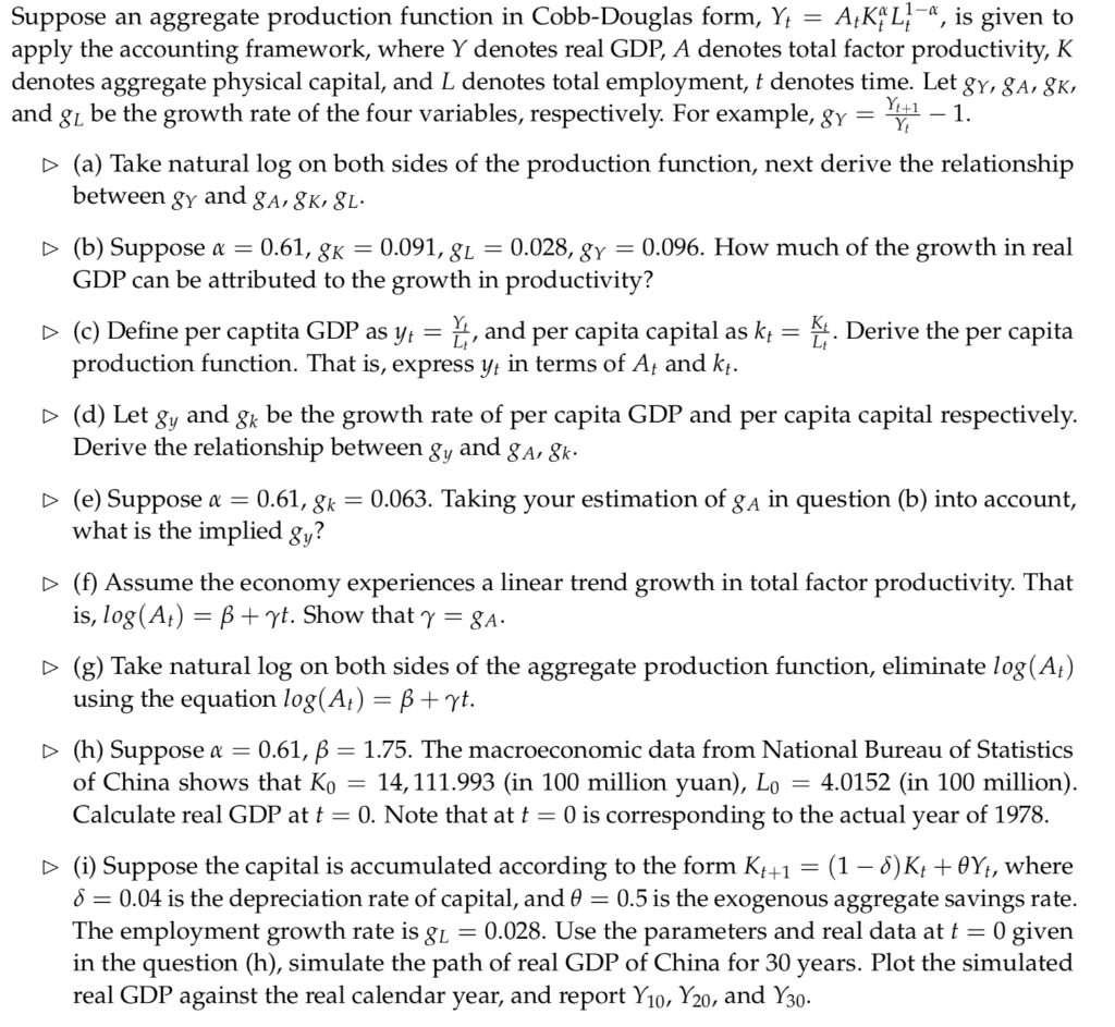 Suppose an aggregate production function in | Chegg.com