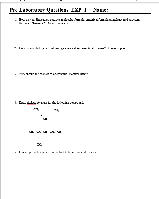 Solved 1. How do you distinguish between molecular formula, | Chegg.com