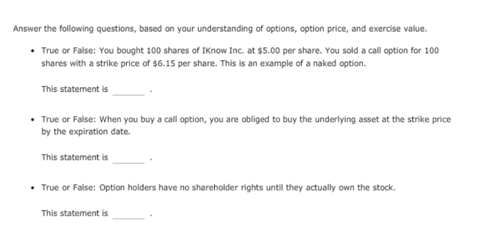 Solved 2. Exercise value and option price Aa Aa The value | Chegg.com
