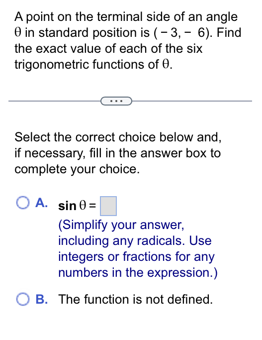 Solved A point on the terminal side of an angle θ in | Chegg.com