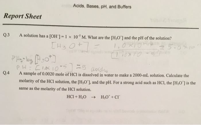 Solved Acids, Bases, pH, and Buffers Report Sheet Q,3 A | Chegg.com
