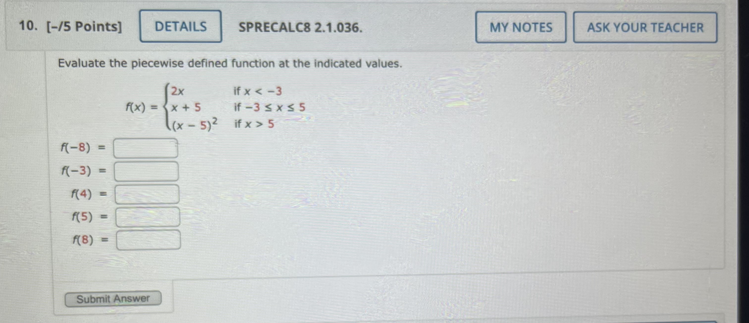 Solved Points]Evaluate the piecewise defined function at the | Chegg.com