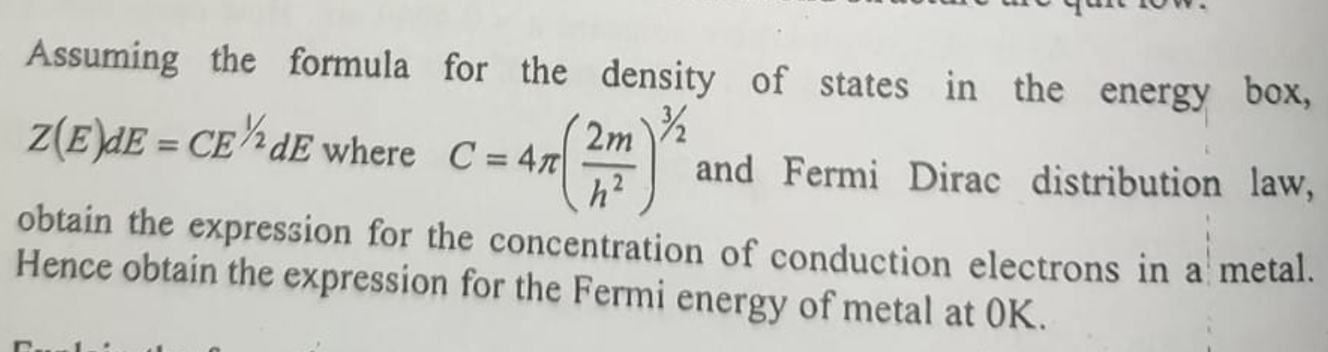 Solved Assuming the formula for the density of states in the | Chegg.com