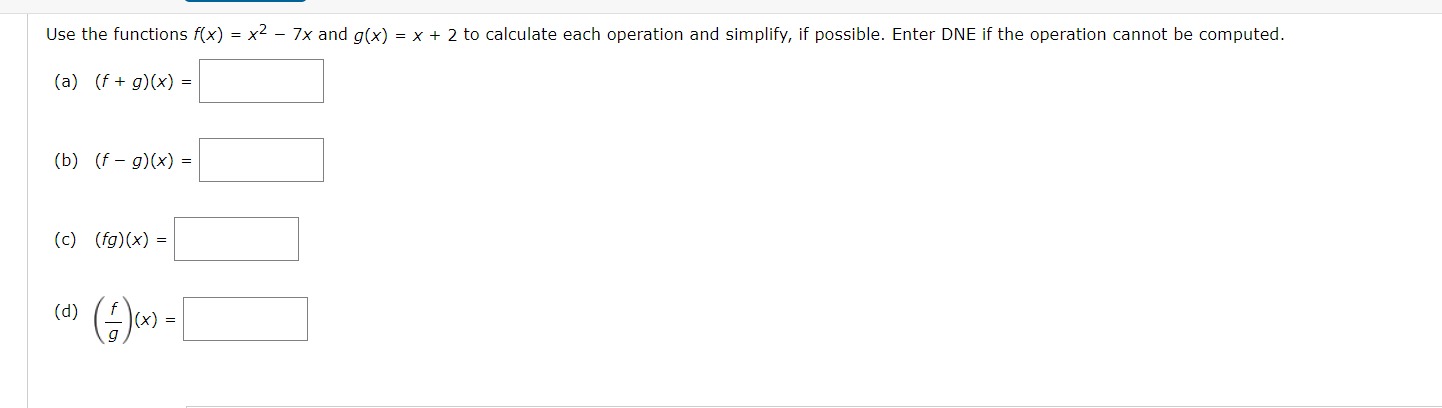 Solved Use the functions f(x)=x2-7x ﻿and g(x)=x+2 ﻿to | Chegg.com