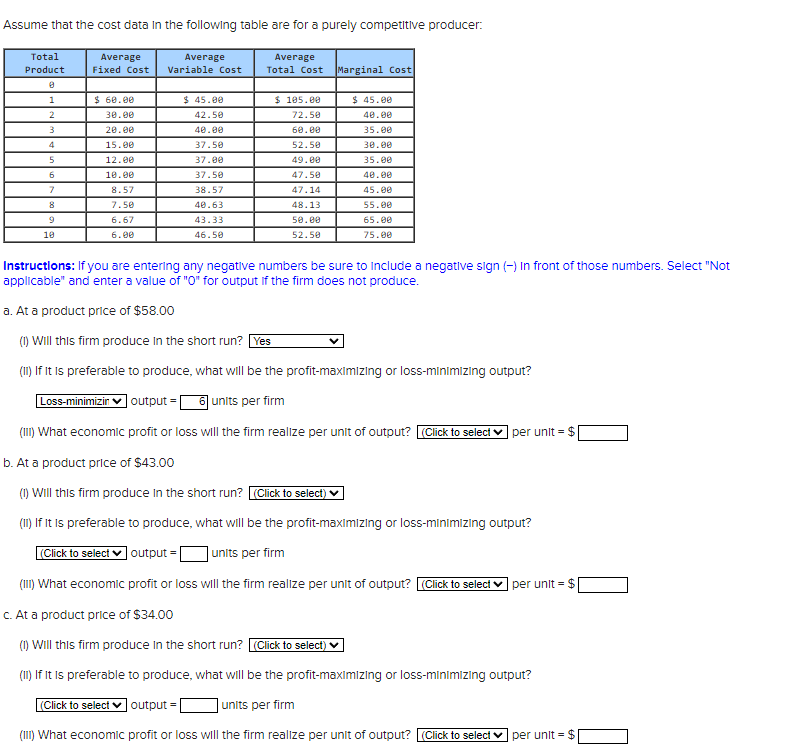 Solved Assume that the cost data in the following table are | Chegg.com