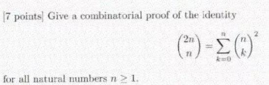 Solved ( 7 points) Give a combinatorial proof of the | Chegg.com