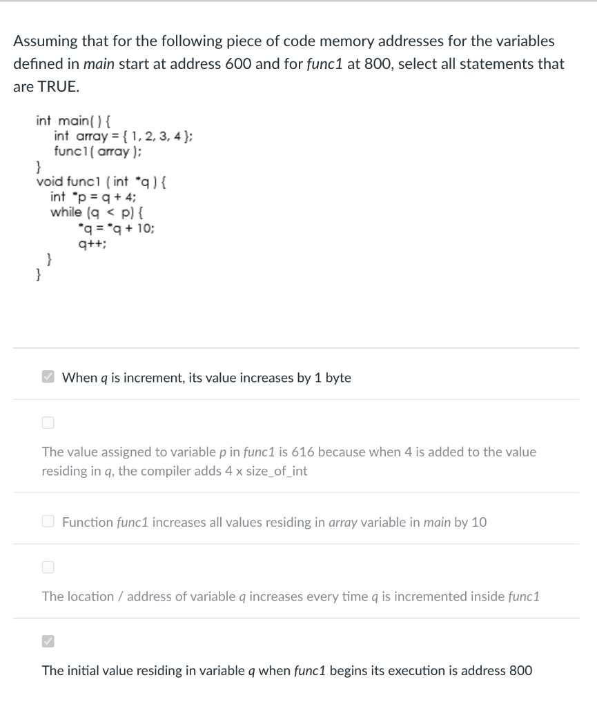 Solved Assuming that for the following piece of code memory | Chegg.com