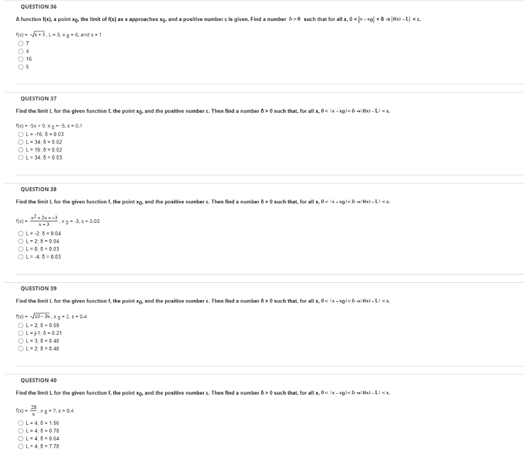 Solved A function f(x), a point x0, the limit of f(x) as x | Chegg.com