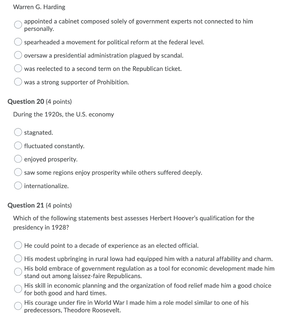 Solved President Harding's call for a "return to normalcy" | Chegg.com