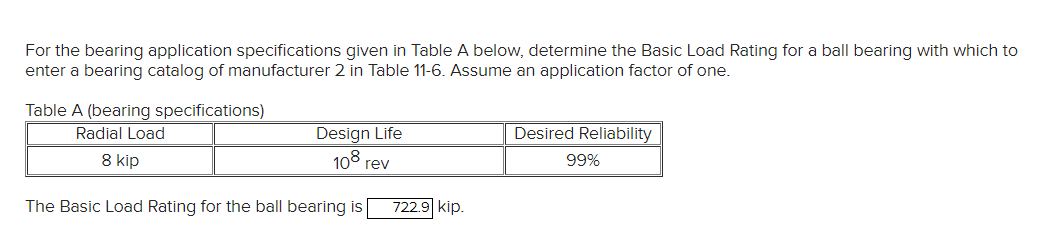 Solved For the bearing application specifications given in | Chegg.com