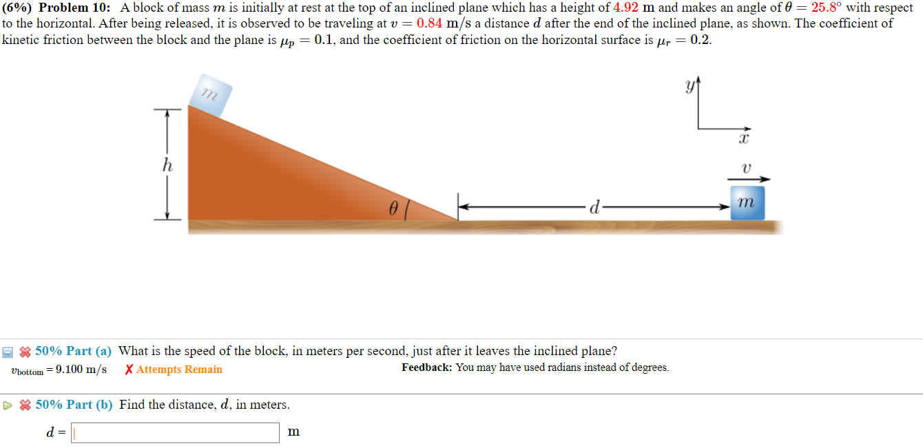 Solved (6\%) Problem 10: A block of mass m is initially at | Chegg.com