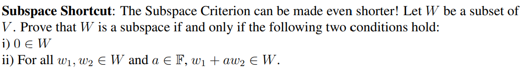 Solved Subspace Shortcut: The Subspace Criterion can be made | Chegg.com