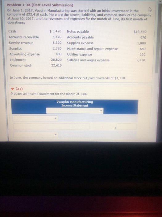 Solved Problem 1-3A (Part Level Submission) On June 1, 2017, | Chegg.com