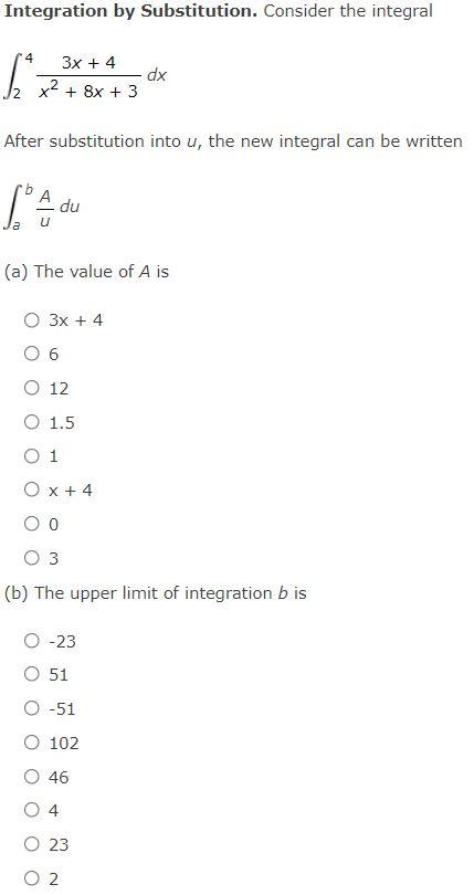 Solved Integration by Substitution. Consider the integral 4 | Chegg.com