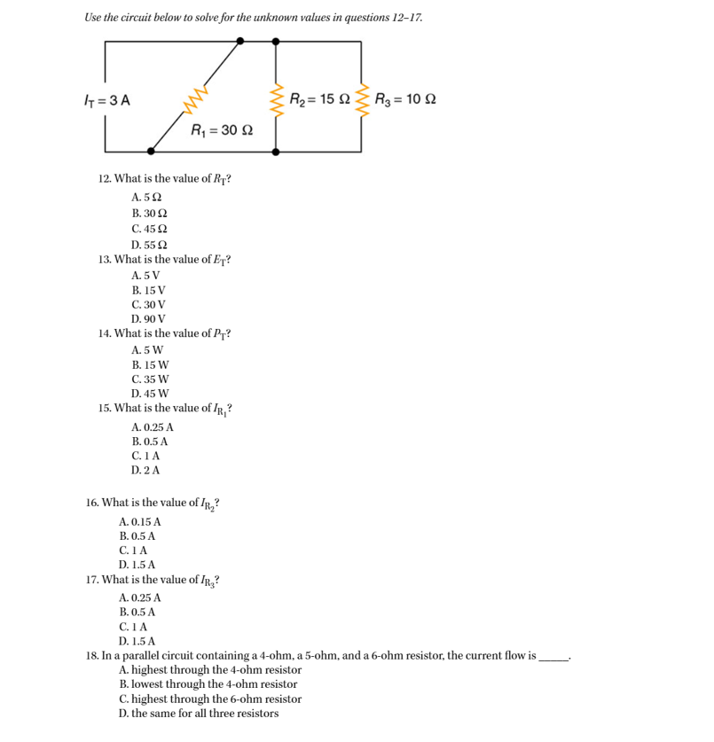 Use the circuit below to solve for the unknown values | Chegg.com
