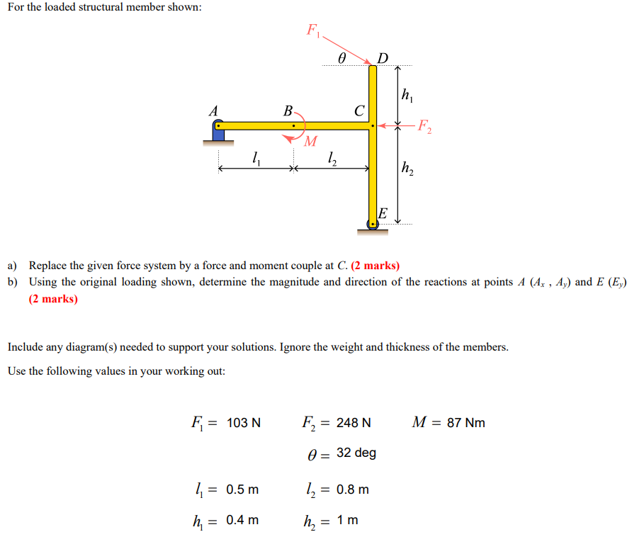 Solved For the loaded structural member shown: a) Replace | Chegg.com