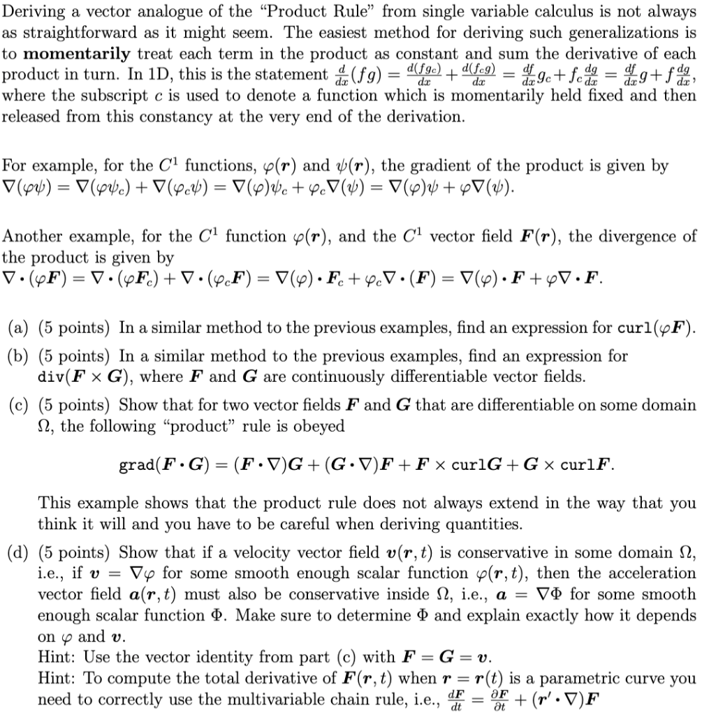 Solved Deriving a vector analogue of the “Product Rule” from | Chegg.com