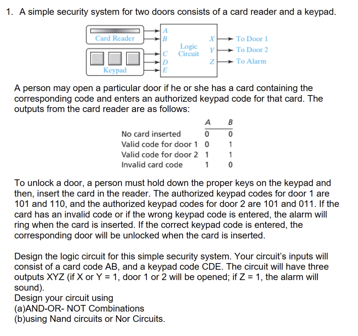 Solved 1. A simple security system for two doors consists of | Chegg.com