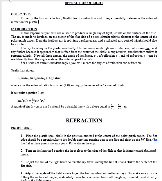 Solved Refraction Lab Answer Question #2- The | Chegg.com