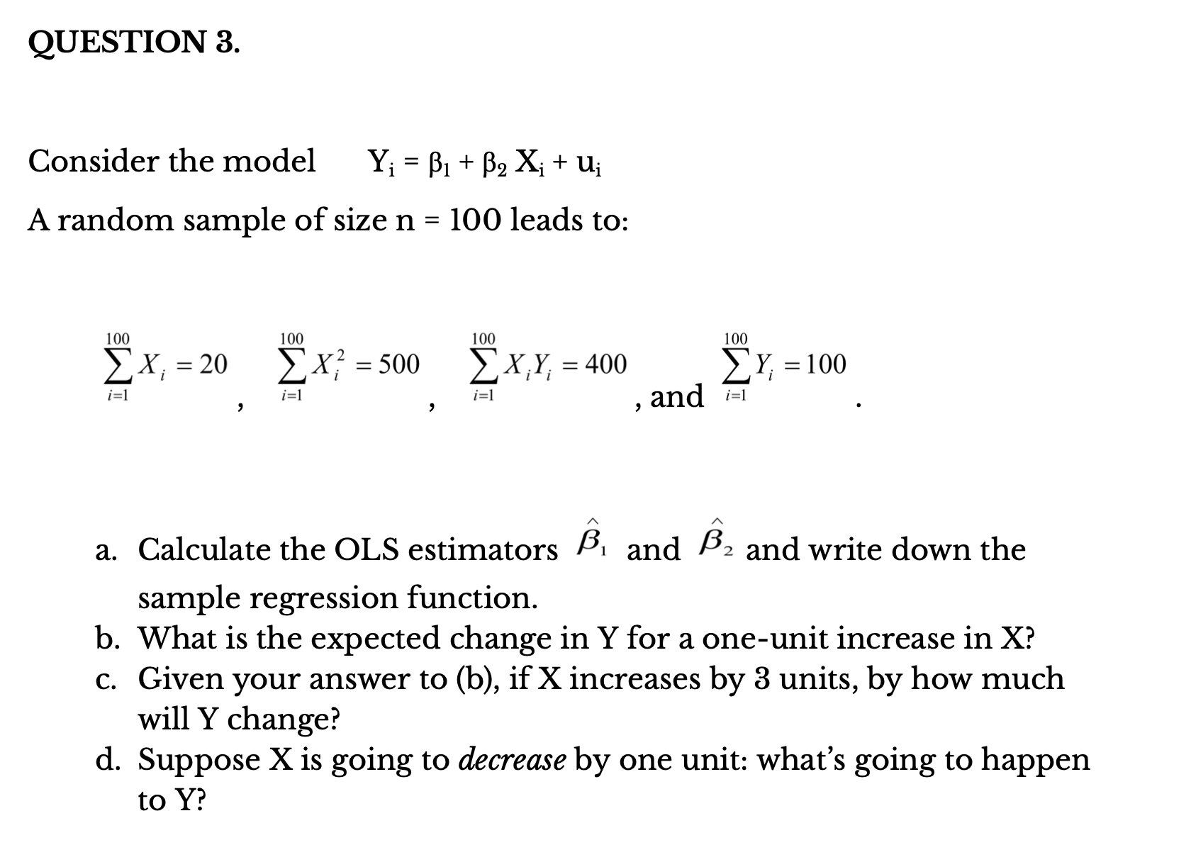 Solved QUESTION 3.Consider the model ,Yi=β1+β2xi+uiA random | Chegg.com