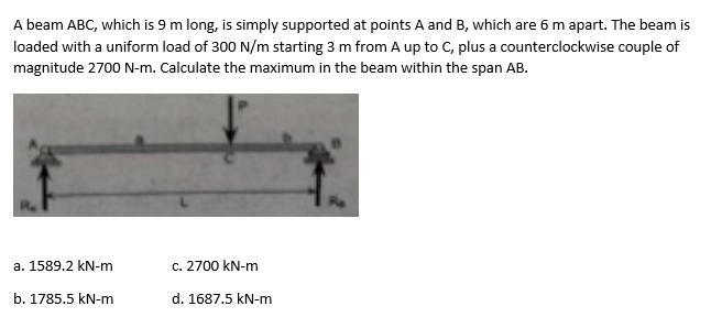 Solved A beam ABC, which is 9 m long, is simply supported at | Chegg.com