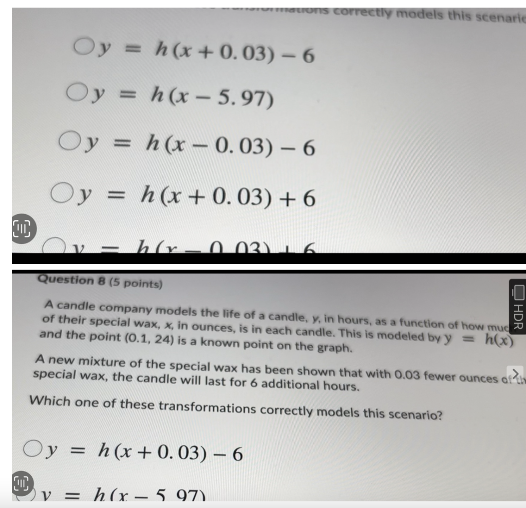 Solved y=h(x+0.03)−6 y=h(x−5.97) y=h(x−0.03)−6 y=h(x+0.03)+6 | Chegg.com