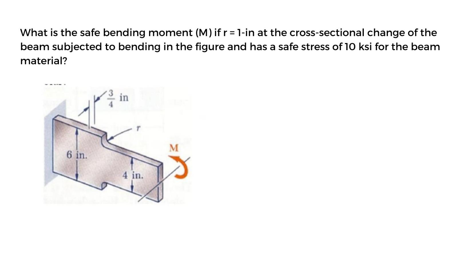 Solved What is the safe bending moment (M) if r = 1-in at | Chegg.com