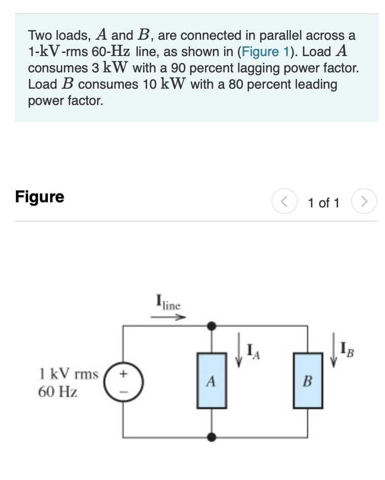 Solved Two loads, A and B, are connected in parallel across | Chegg.com