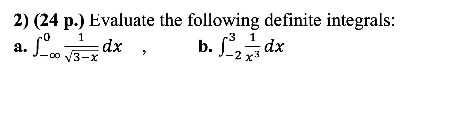 Solved 2) (24 p.) Evaluate the following definite integrals: | Chegg.com