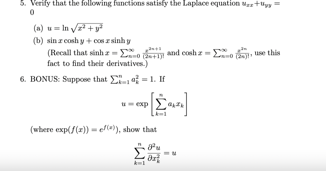 Solved = 5. Verify that the following functions satisfy the | Chegg.com