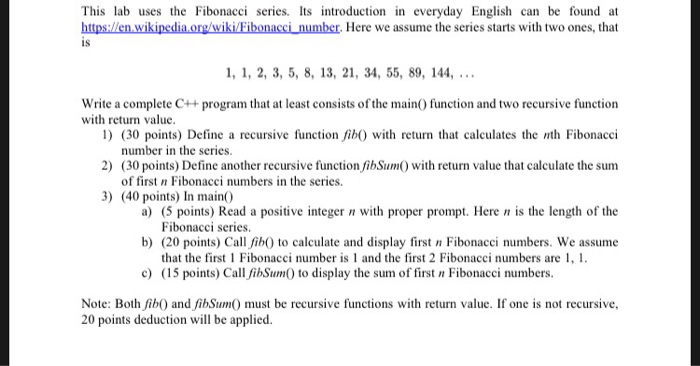 Solved This lab uses the Fibonacci series. Its introduction | Chegg.com