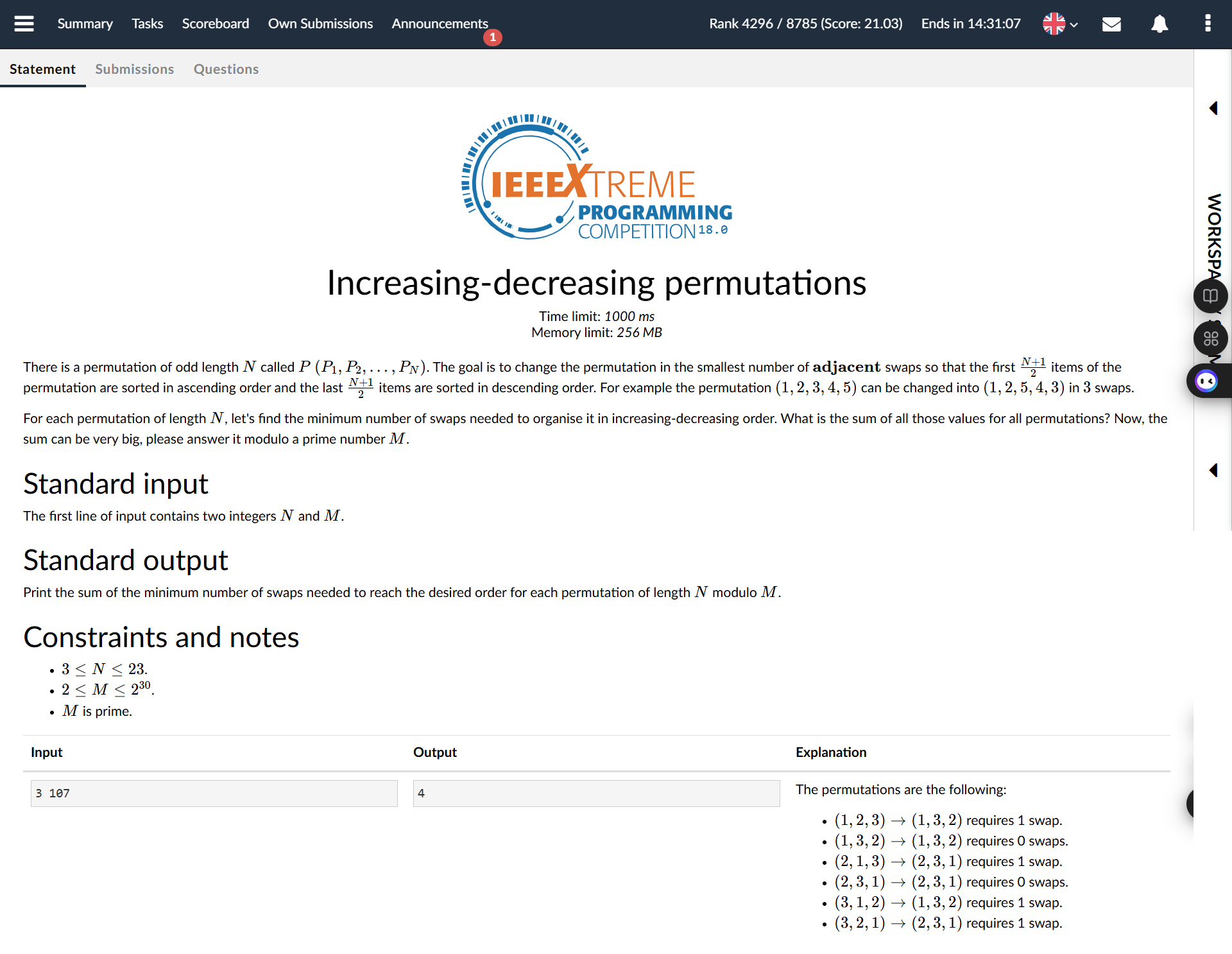 Solved Time limit: 1000 msMemory limit: 256 MBThere is ﻿a | Chegg.com