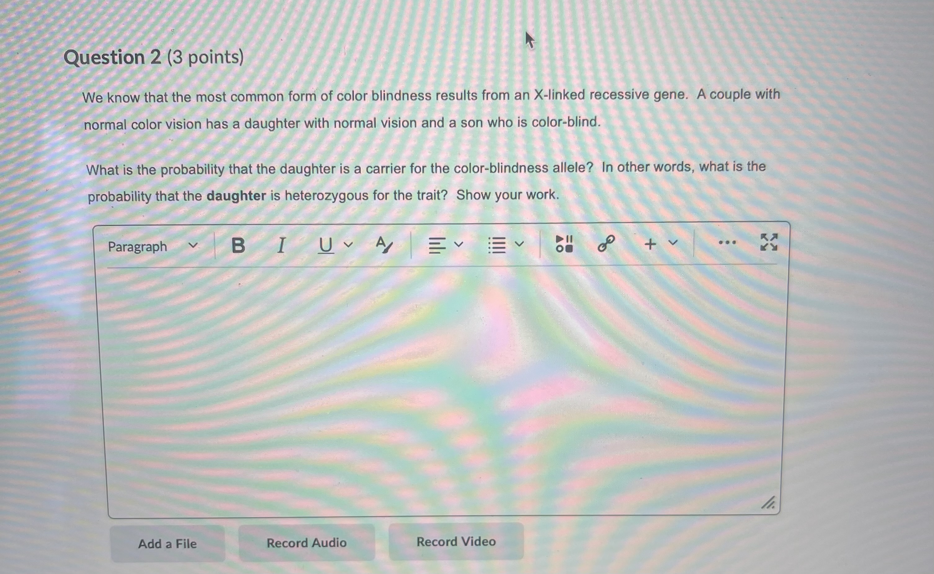 Solved We know that the most common form of color blindness | Chegg.com