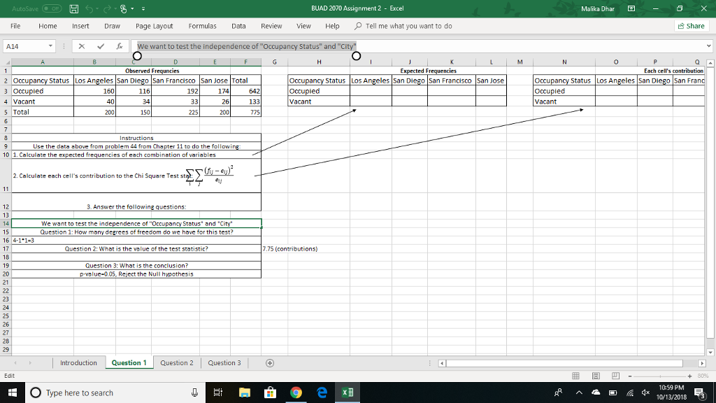 Solved BUAD 2070 Assignment 2 - Excel Malika Dhar File Home | Chegg.com