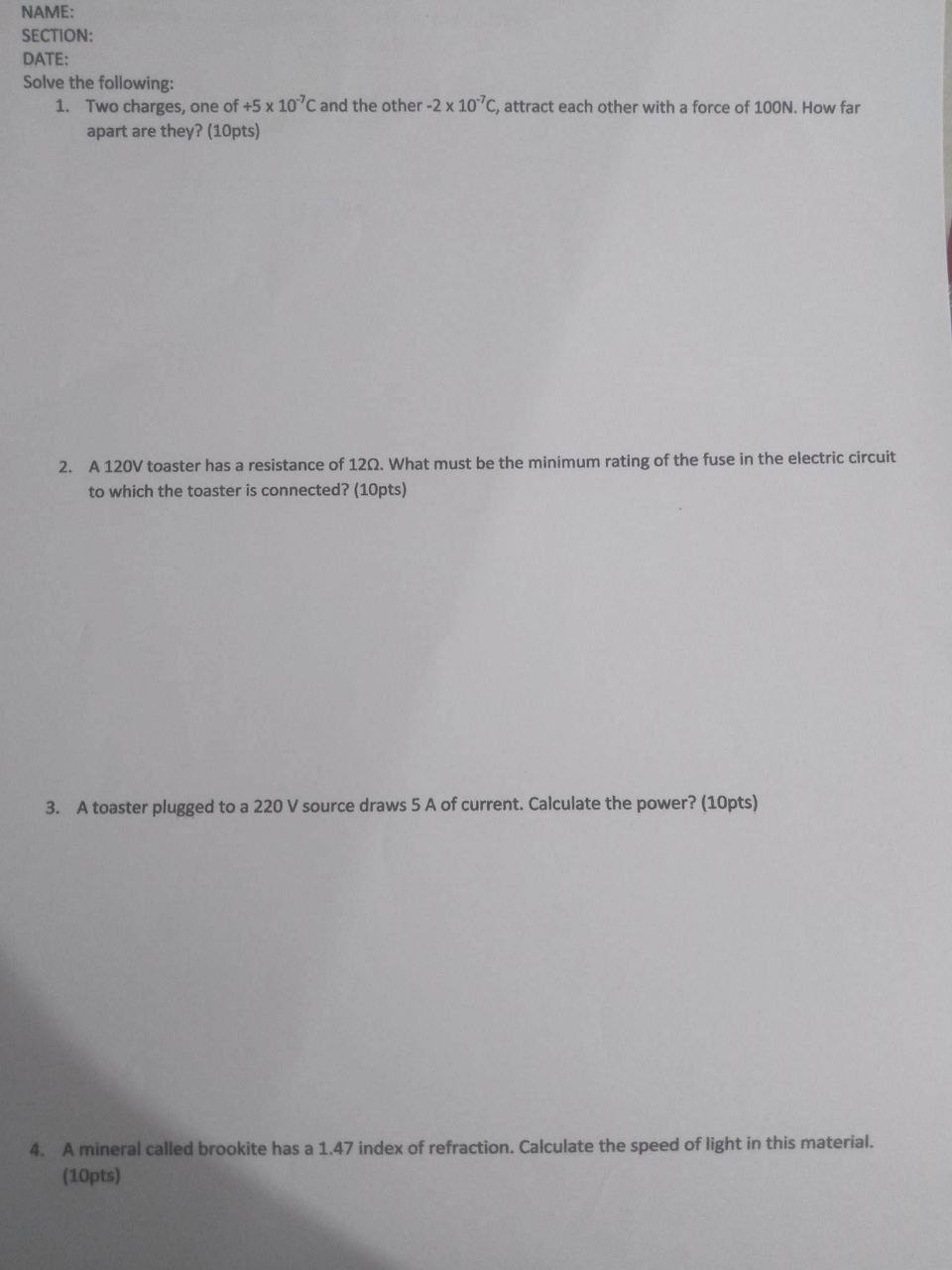 Solved NAME: SECTION: DATE; Solve the following: 1. Two | Chegg.com