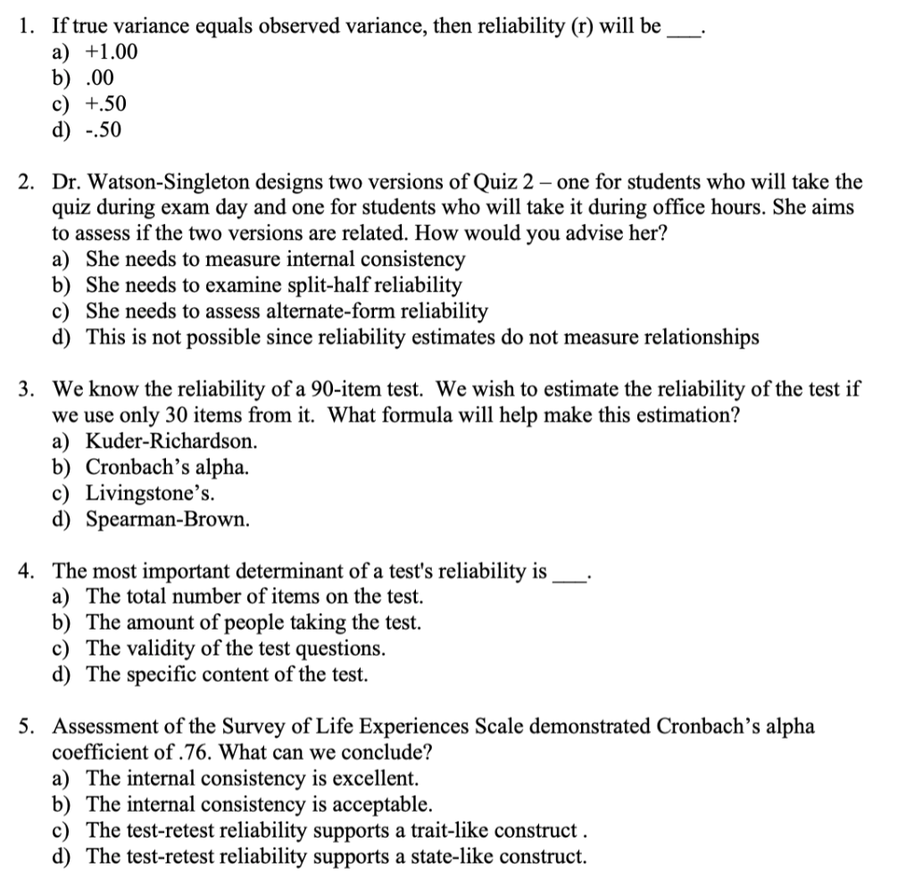 Solved 1. If true variance equals observed variance, then | Chegg.com