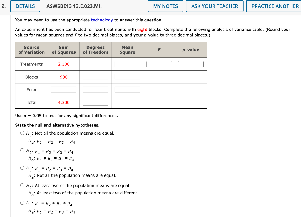 Solved 2. DETAILS ASWSBE13 13.E.023.MI. MY NOTES ASK YOUR | Chegg.com