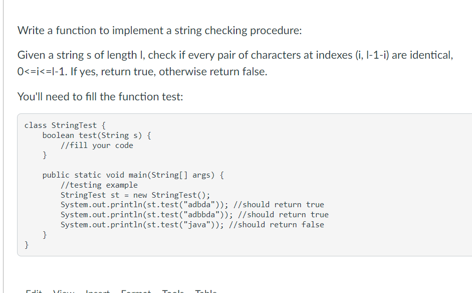 Solved Write a function to implement a string checking | Chegg.com