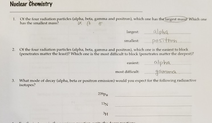 Solved Nuclear Chemistry 1. Of the four radiation particles | Chegg.com