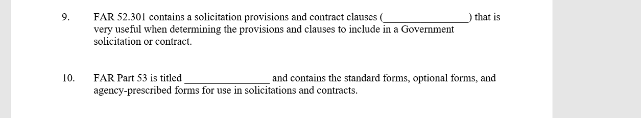 Solved ) that is FAR 52.301 contains a solicitation | Chegg.com