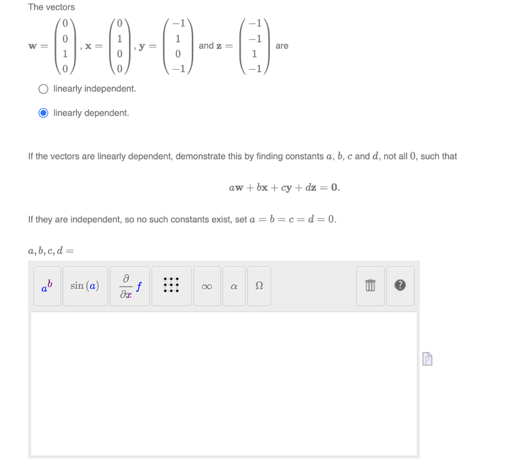 Solved If the vectors are linearly dependent, demonstrate | Chegg.com
