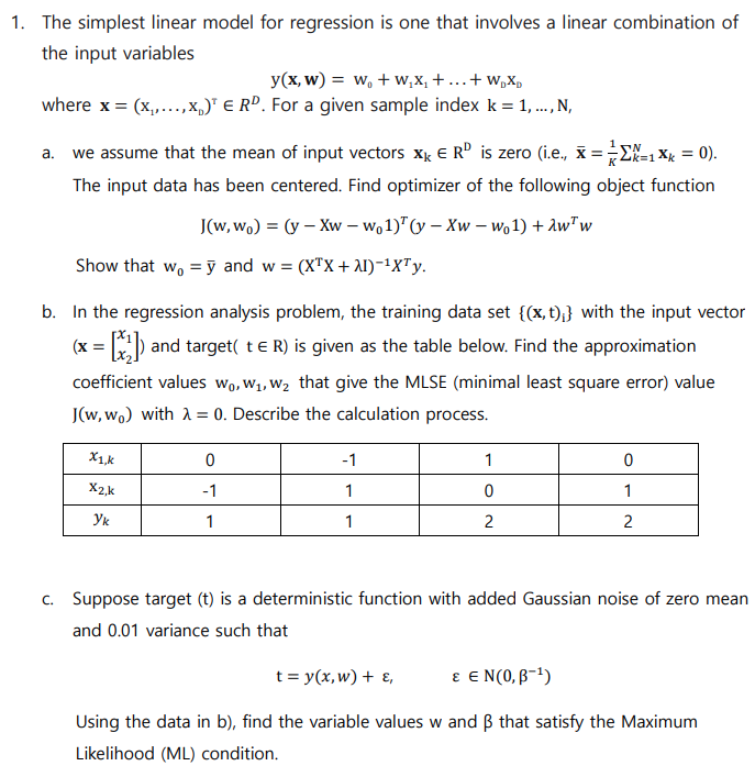 Solved The simplest linear model for regression is one that | Chegg.com