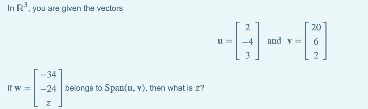 Solved In R3, you are given the vectors 2 20 U = -4 and v= 6 | Chegg.com
