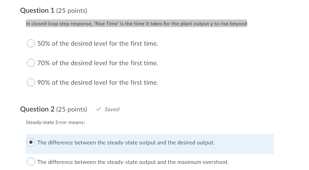 Solved Question 1 (25 points) In closed-loop step response, | Chegg.com