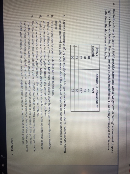 Solved 4. The Reduce- Gravity Program at NASA provides | Chegg.com