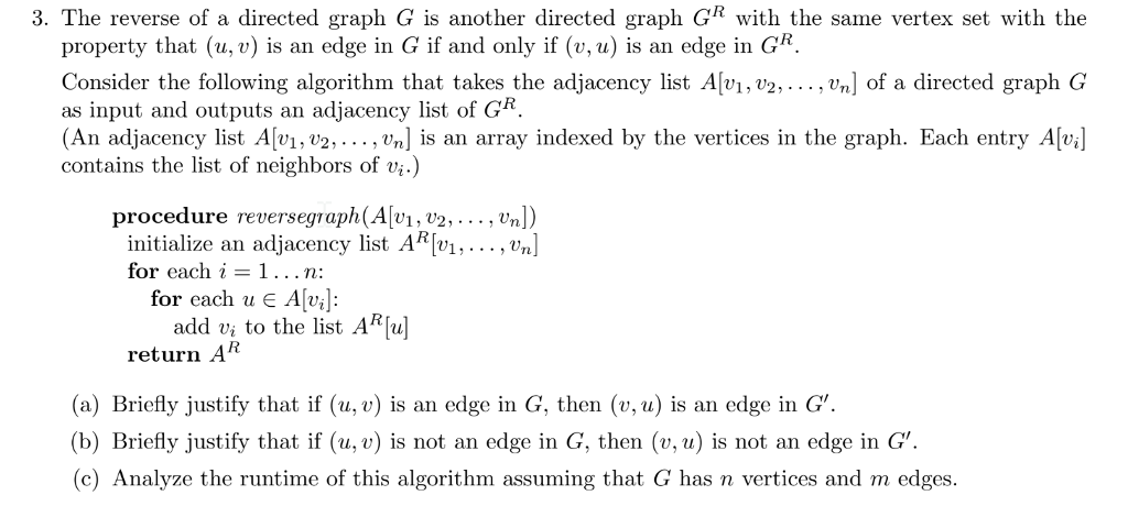 Solved The reverse of a directed graph G is another directed | Chegg.com