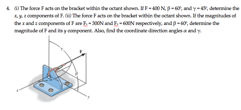 Solved (i) The force F acts on the bracket within the octant | Chegg.com