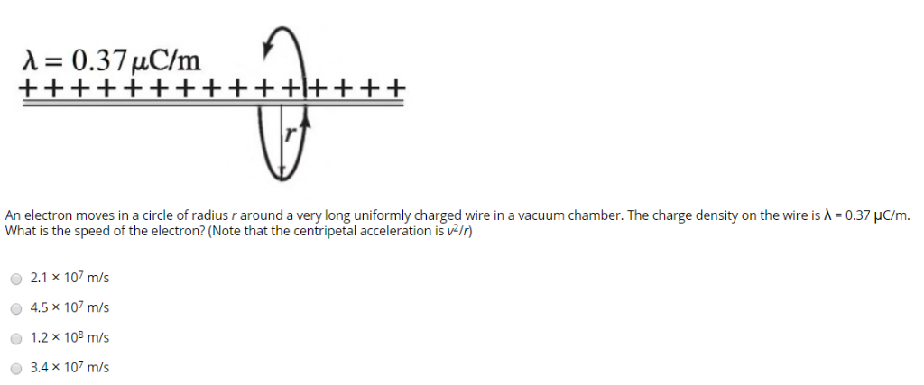 Solved λ-0.374C/m An electron moves in a circle of radius r | Chegg.com