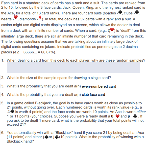 Solved Each card in a standard deck of cards has a rank and | Chegg.com