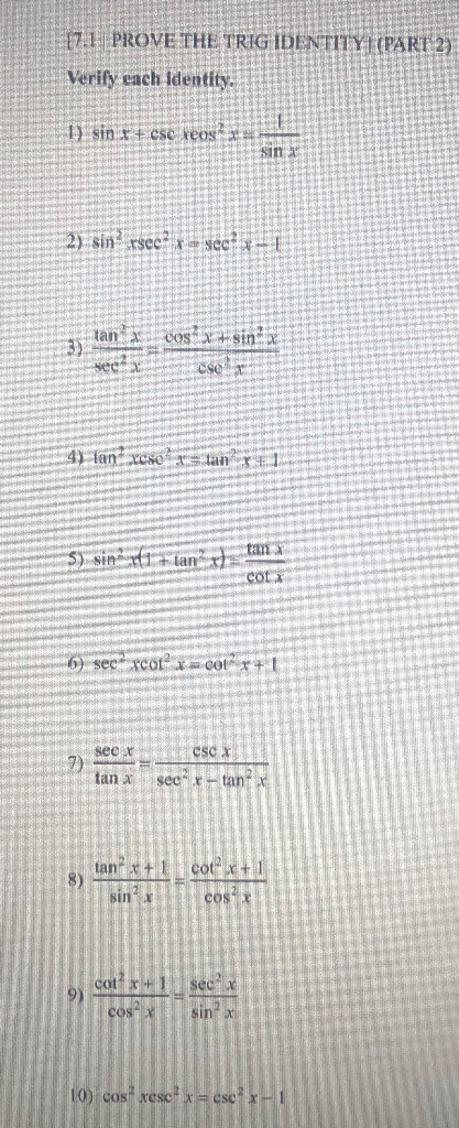 Solved 17.1 PROVE THE TRIG IDENTITY Verify each iden 1) sin | Chegg.com